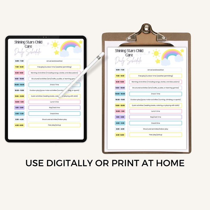 Daily Daycare Schedule Daycare Forms Class Schedule - Etsy