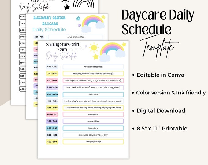 Daily Daycare Schedule, Daycare Forms, Class Schedule Printable ...