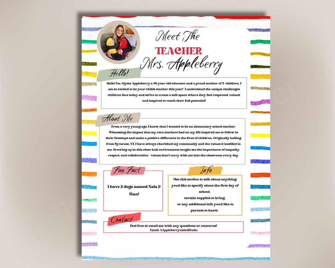 EDITABLE Meet the Teacher Letter Templates Modern Colorful Elementary ...