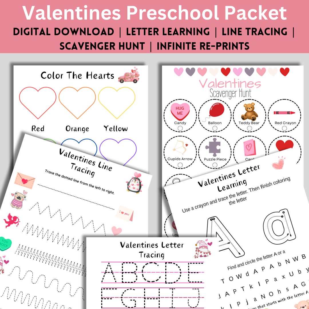 Valentines Preschool Packet, Valentines Prek Worksheets, Homeschool ...