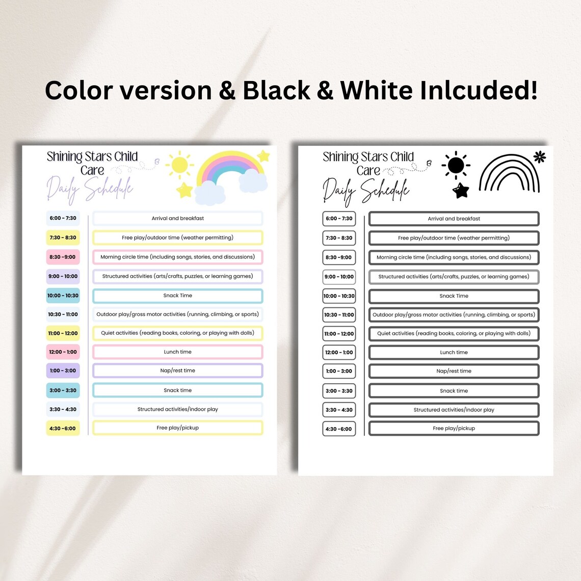 Daily Daycare Schedule, Daycare Forms, Class Schedule Printable ...
