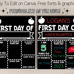 Editable Chalkboard Back to School Sign Printable First Day or Last Day ...