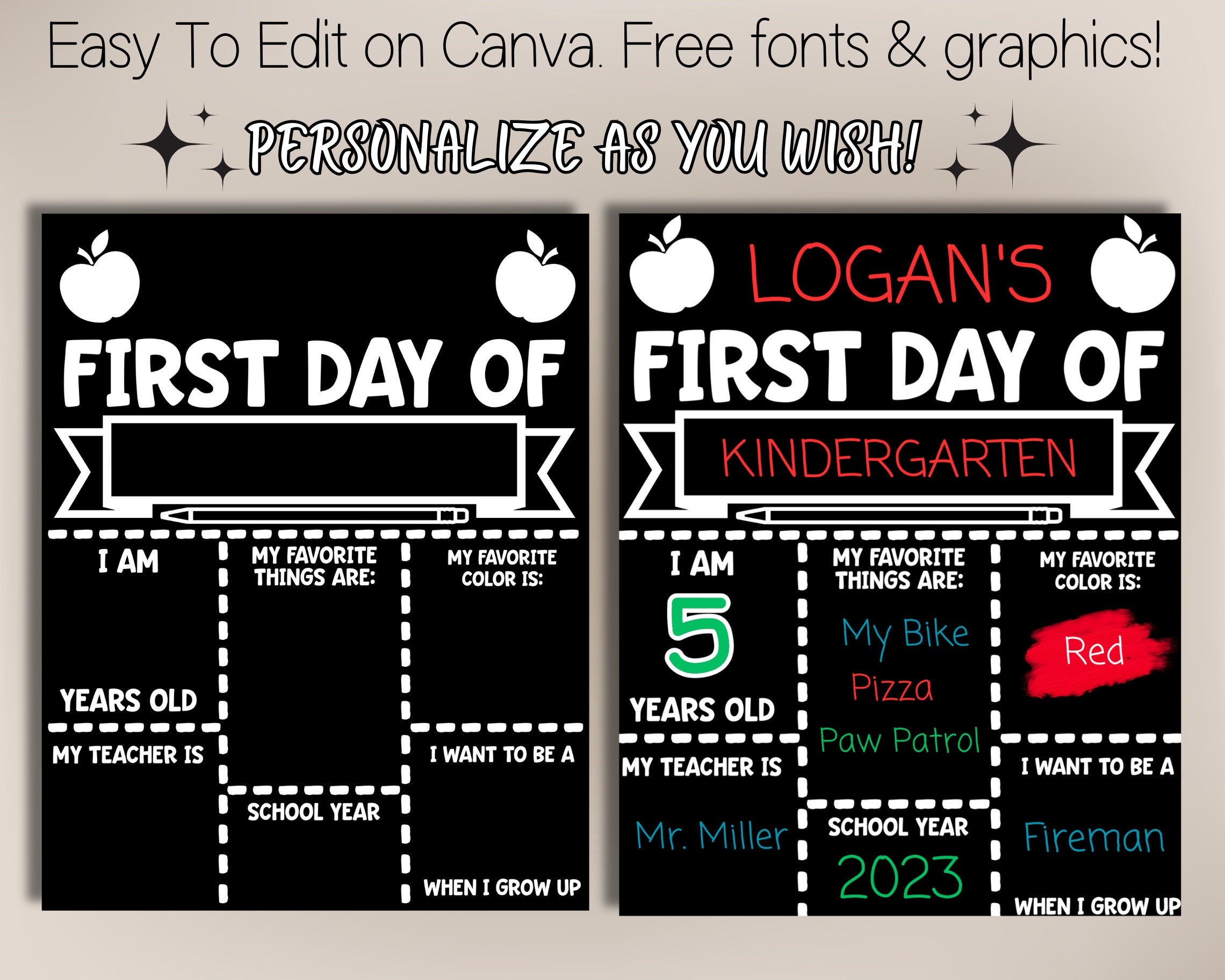 Editable Chalkboard Back to School Sign Printable First Day or Last Day ...