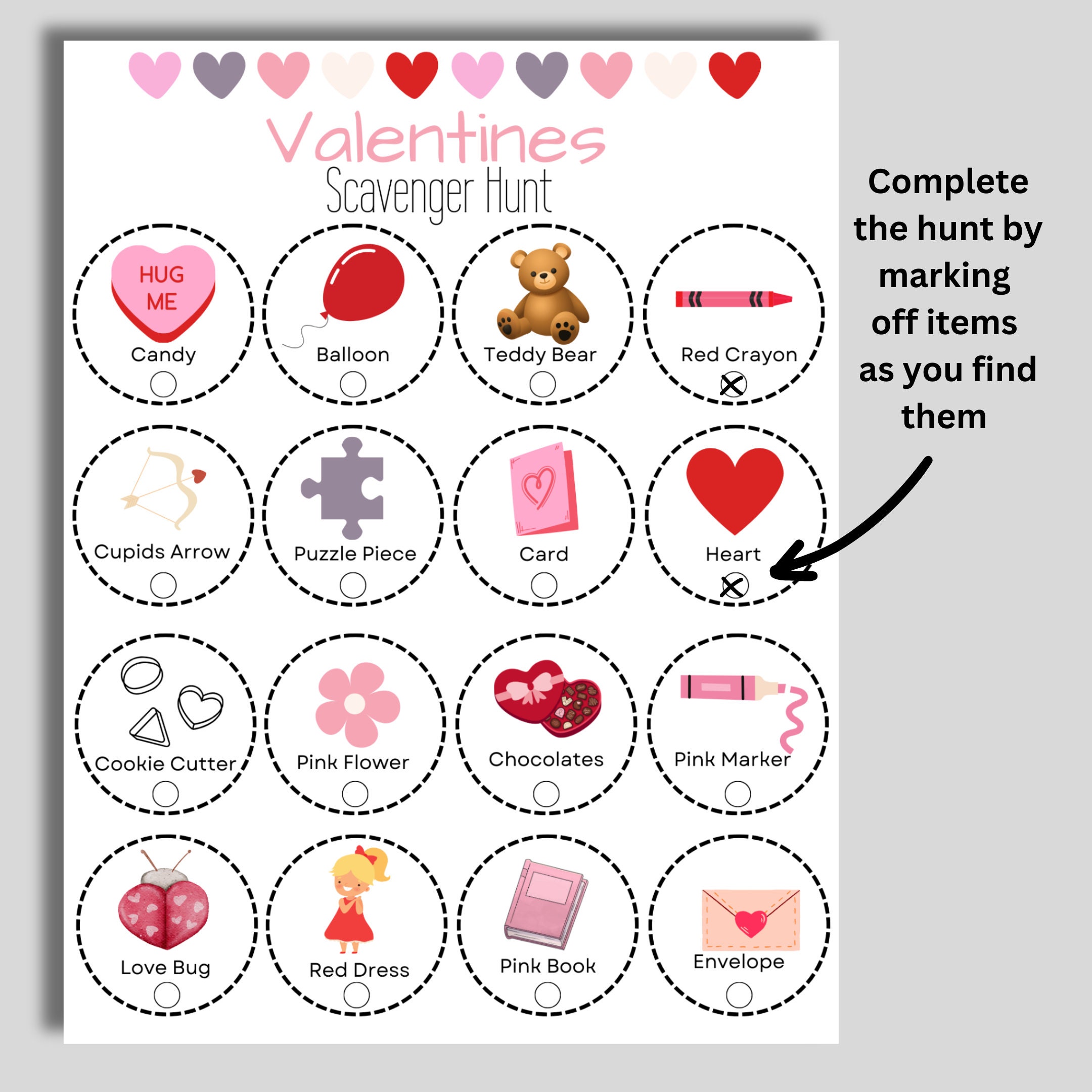 Valentines Scavenger Hunt for Kids, Preschool Activity, Valentines Game ...