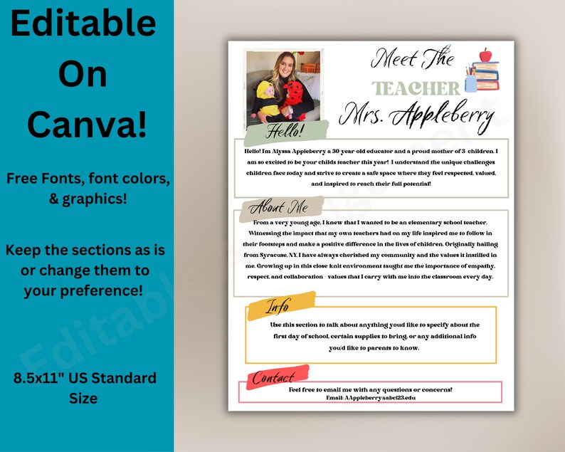 EDITABLE Meet the Teacher Letter Templates Modern Colorful Elementary ...