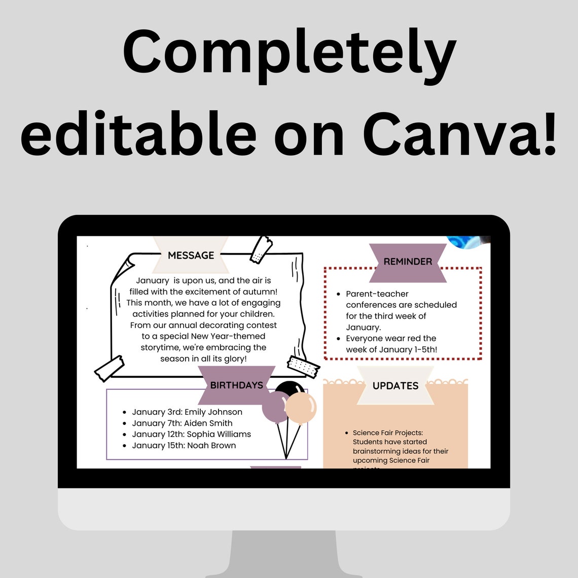 January Newsletter Template, Winter Newsletter, Teacher Template, PTO ...