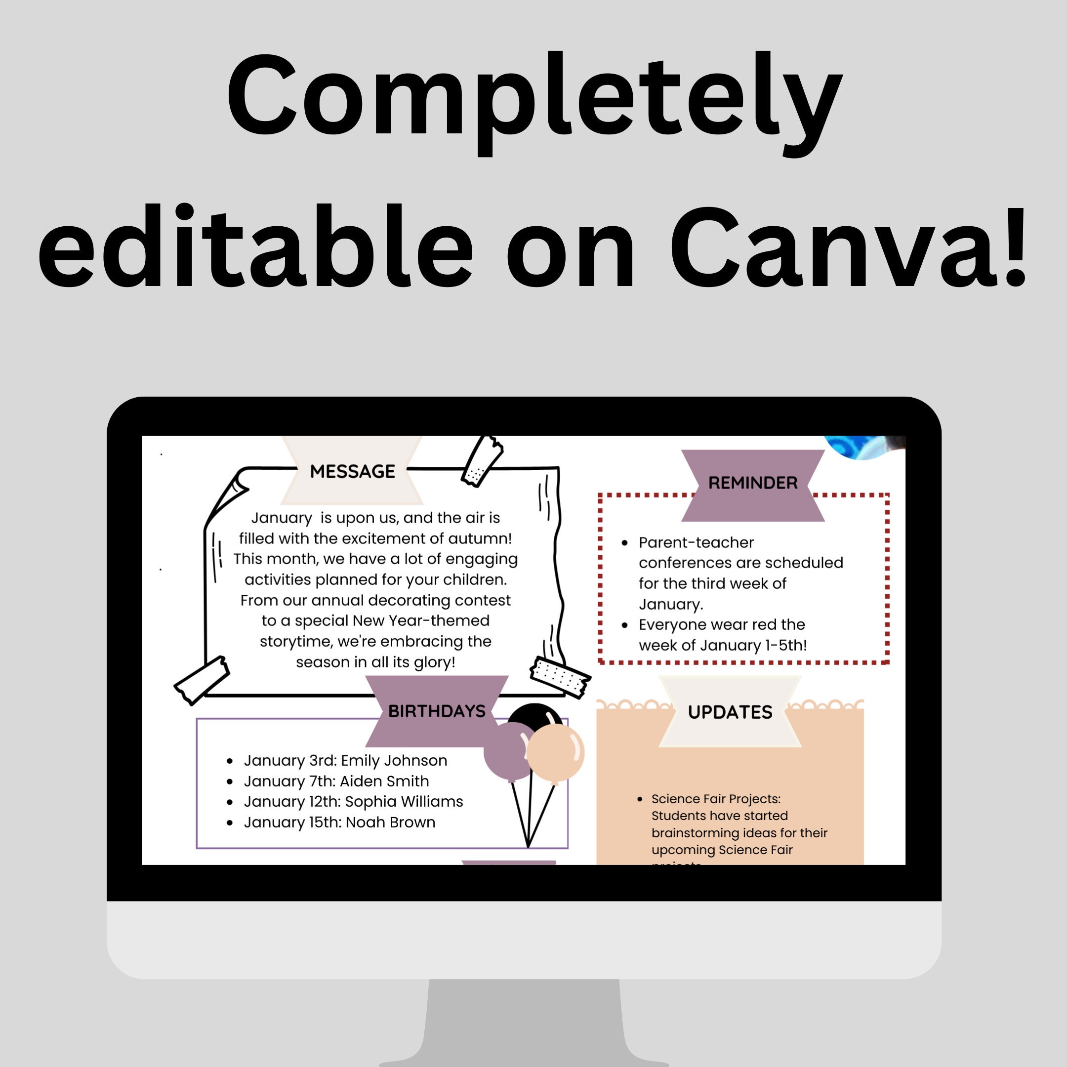 January Newsletter Template, Winter Newsletter, Teacher Template, PTO ...