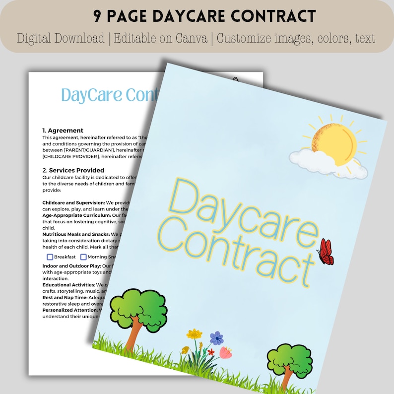 Editable Daycare Contract, Home Childcare Contract, Daycare Agreement ...