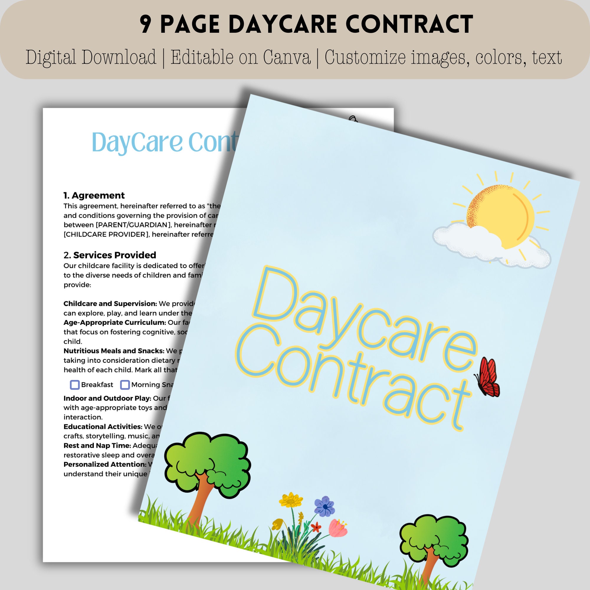 Editable Daycare Contract, Home Childcare Contract, Daycare Agreement ...