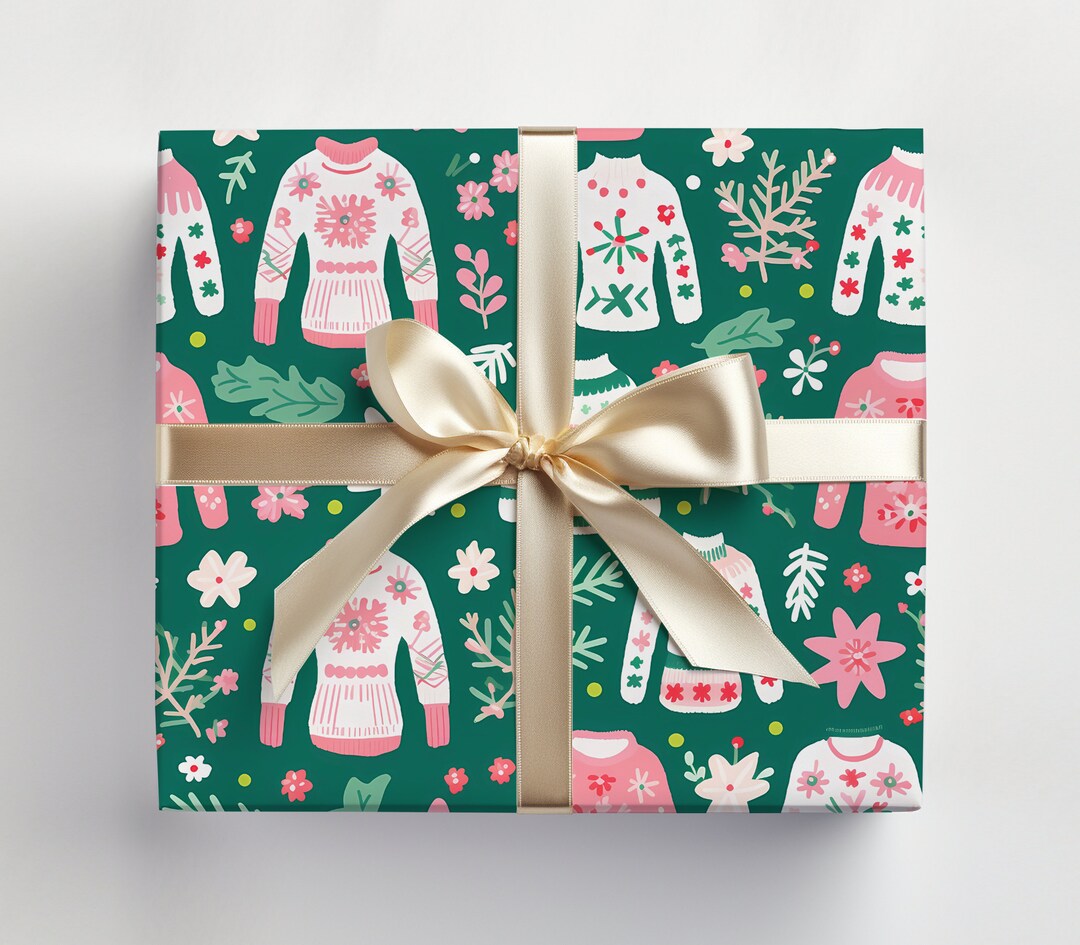 Preppy Christmas Sweaters Wrapping Paper Cute Ugly Sweaters Christmas ...