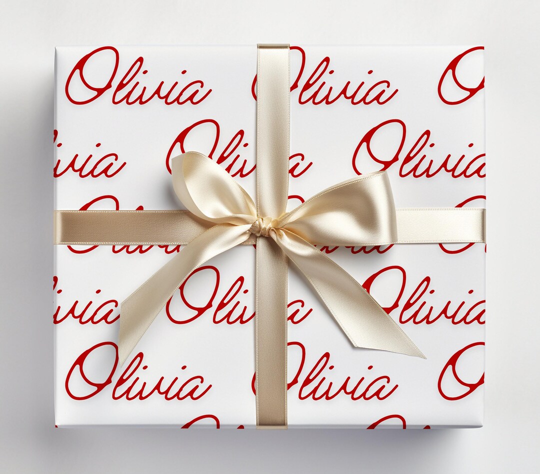 Red Cursive Letter Personalized Wrapping Paper Christmas Gifts Name ...