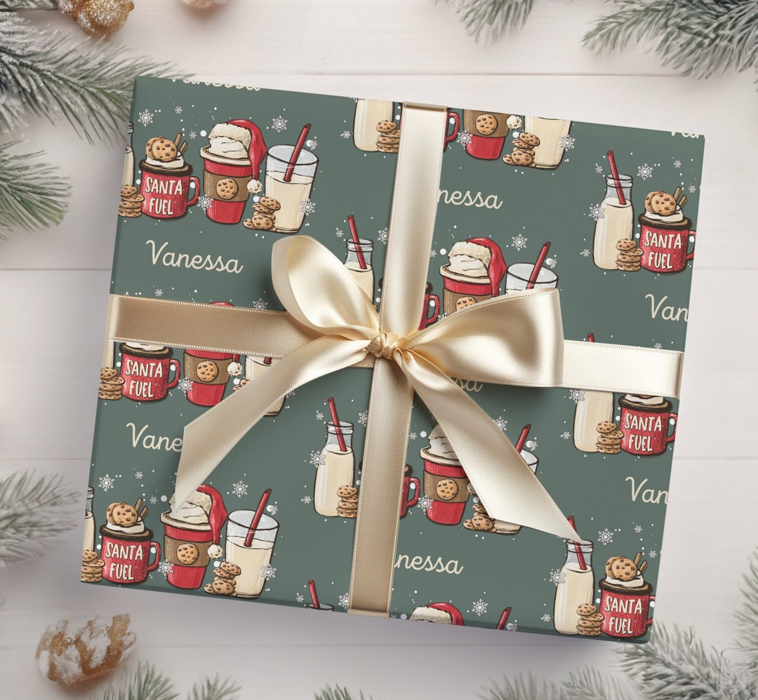 Milk and Cookies Christmas Wrapping Paper Santa Fuel Personalized Name ...