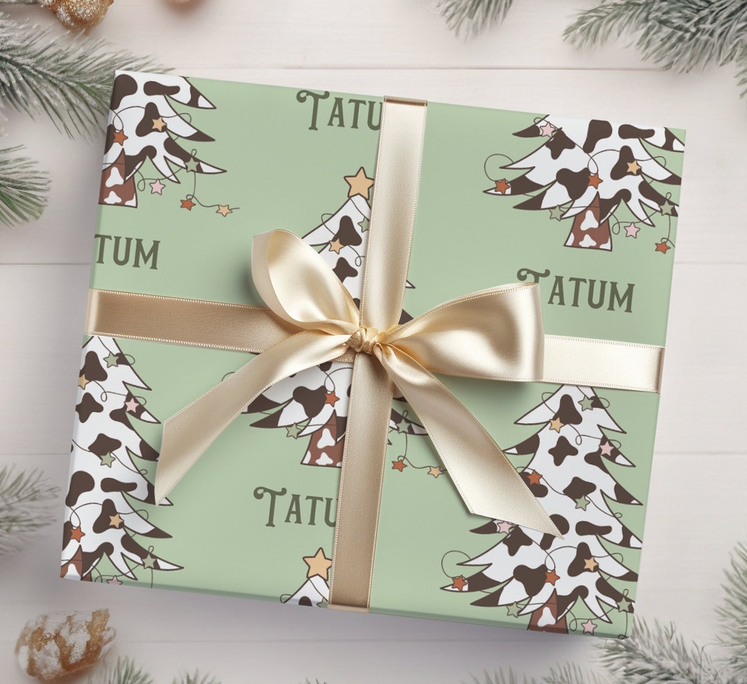Western Cow Print Christmas Tree Personalized Wrapping Paper ...