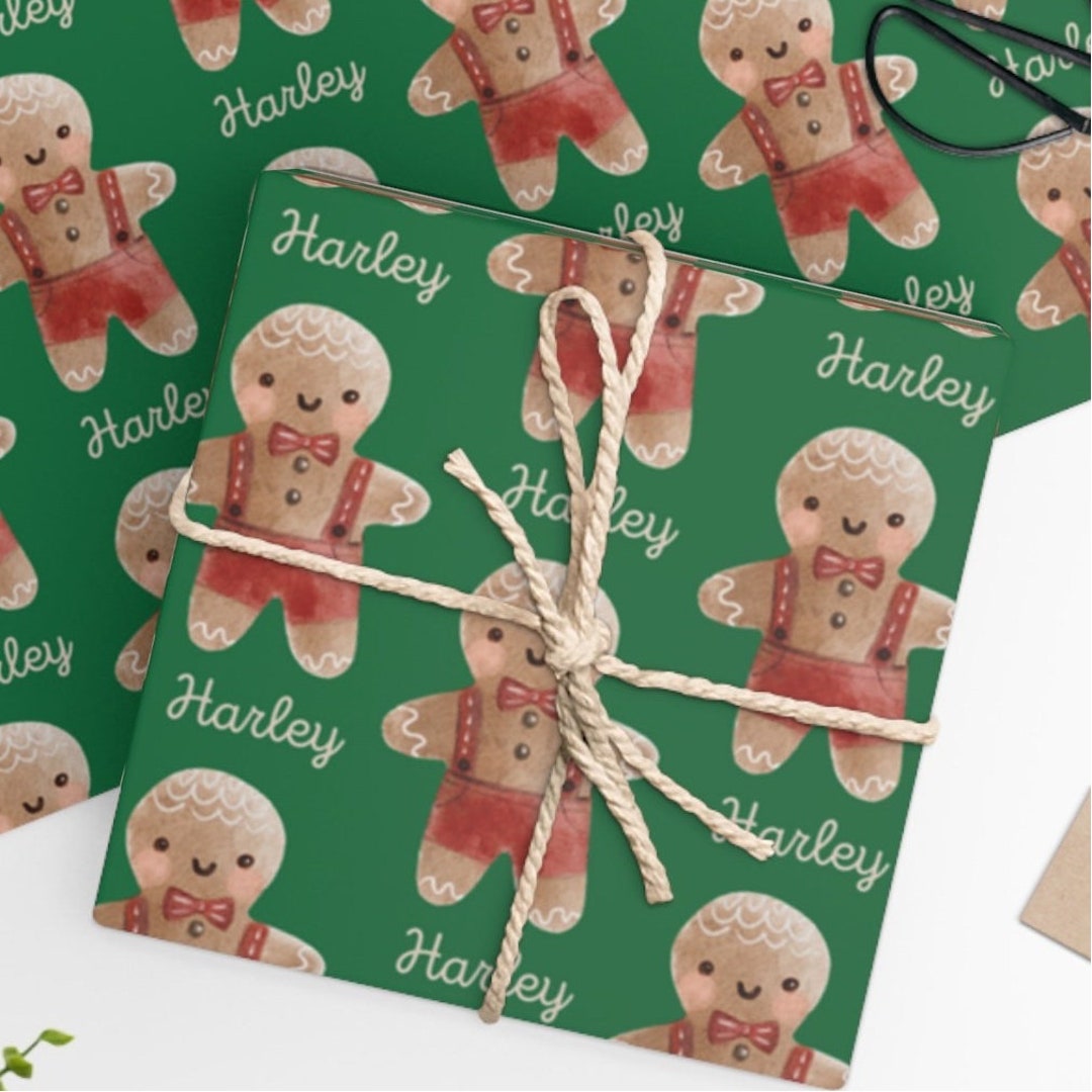 Gingerbread Man Wrapping Paper Personalized Gifts Christmas Name Gift ...