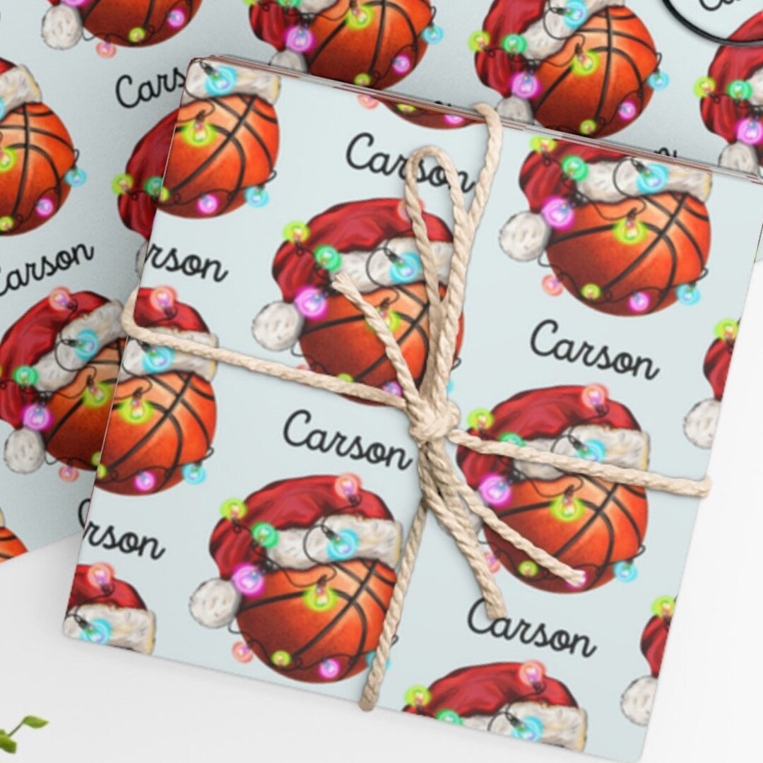 Basketball Santa Hat Wrapping Paper Basketball Christmas Gift Wrap Name ...