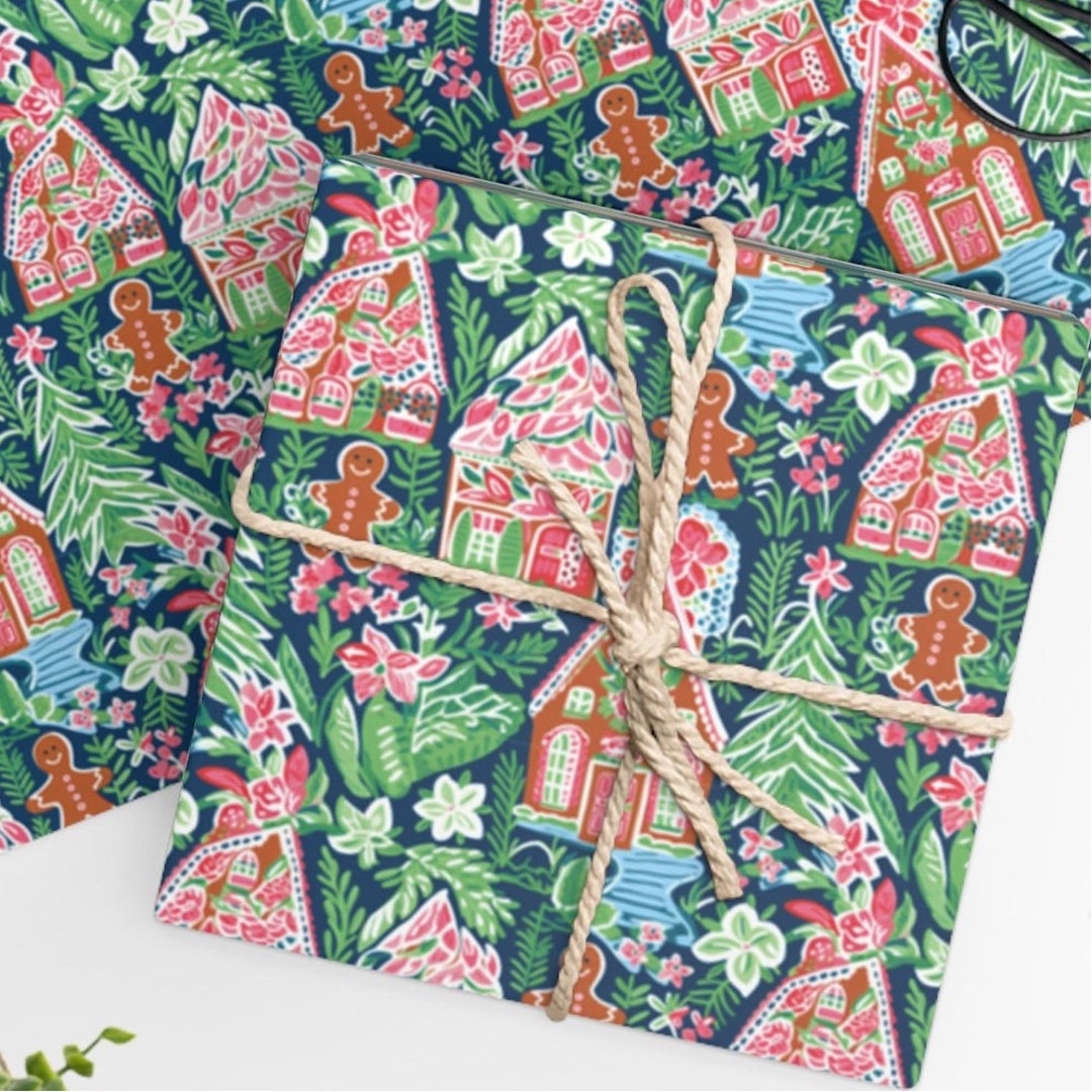 Preppy Gingerbread Houses Christmas Wrapping Paper Xmas Gift Wrap ...