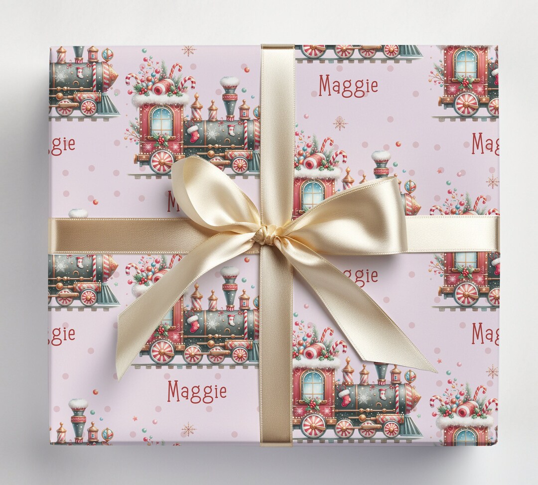 Pink Candy Train Christmas Personalized Wrapping Paper Personalized ...