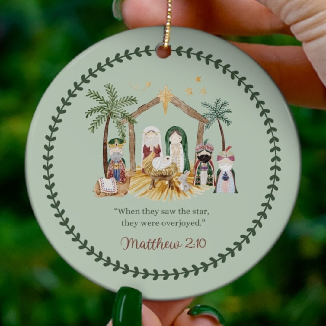 Matthew 2:10 Bible Verse Ornament Nativity Baby Jesus in Manger Gift ...