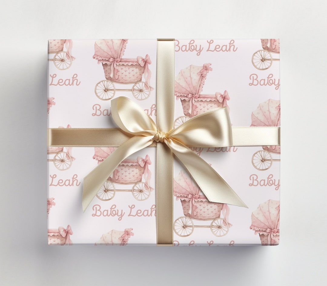 Baby Carriage Personalized Wrapping Paper Baby Shower Gift Wrap Pink ...
