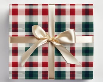 Christmas Plaid Wrapping Paper, Gingham Wrapping Paper, Watercolor ...