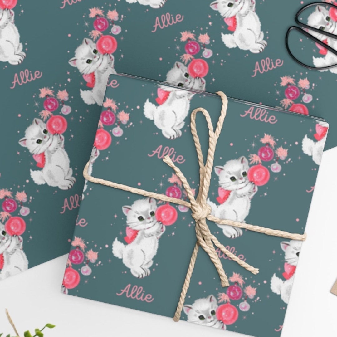Christmas Cat Wrapping Paper Personalized Gifts Name Wrapping Paper ...