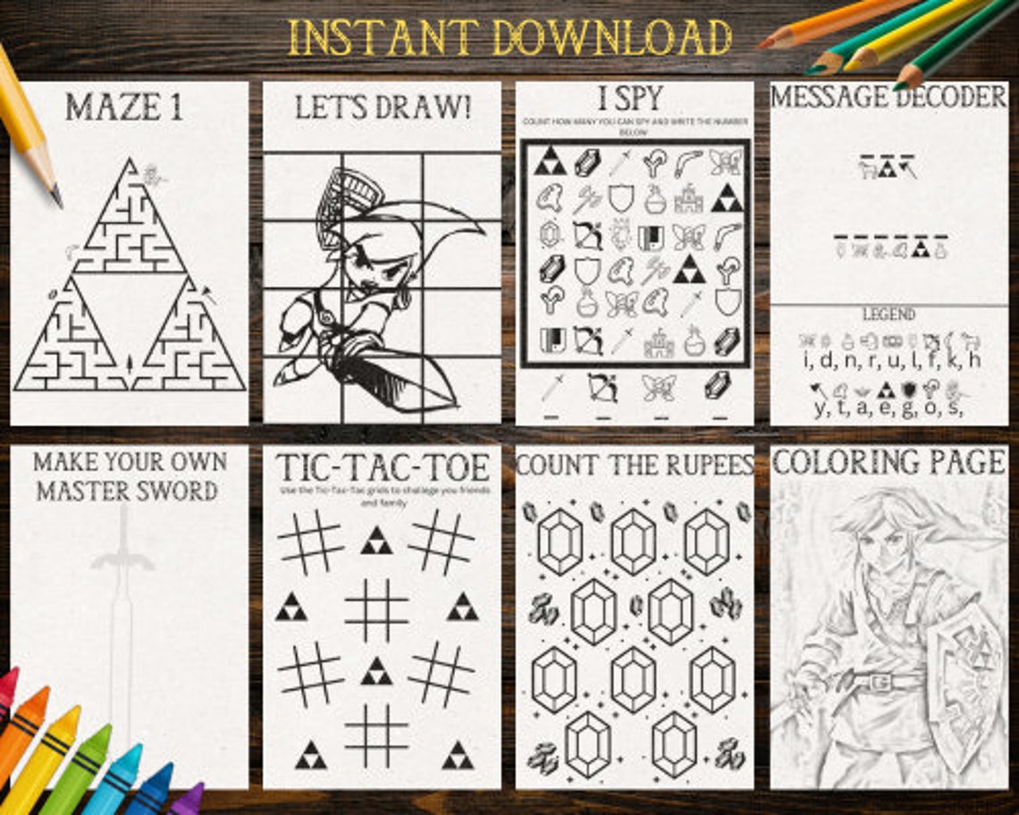 The Legend of Zelda Activity Pages, Link Princess Zelda Triforce ...