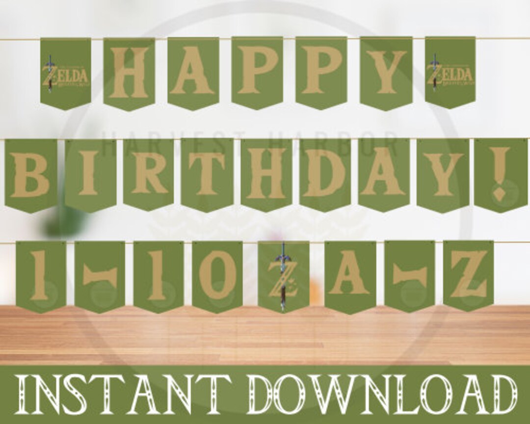 Zelda Party Printable Birthday Banner, Loz Personalized DIY Print ...