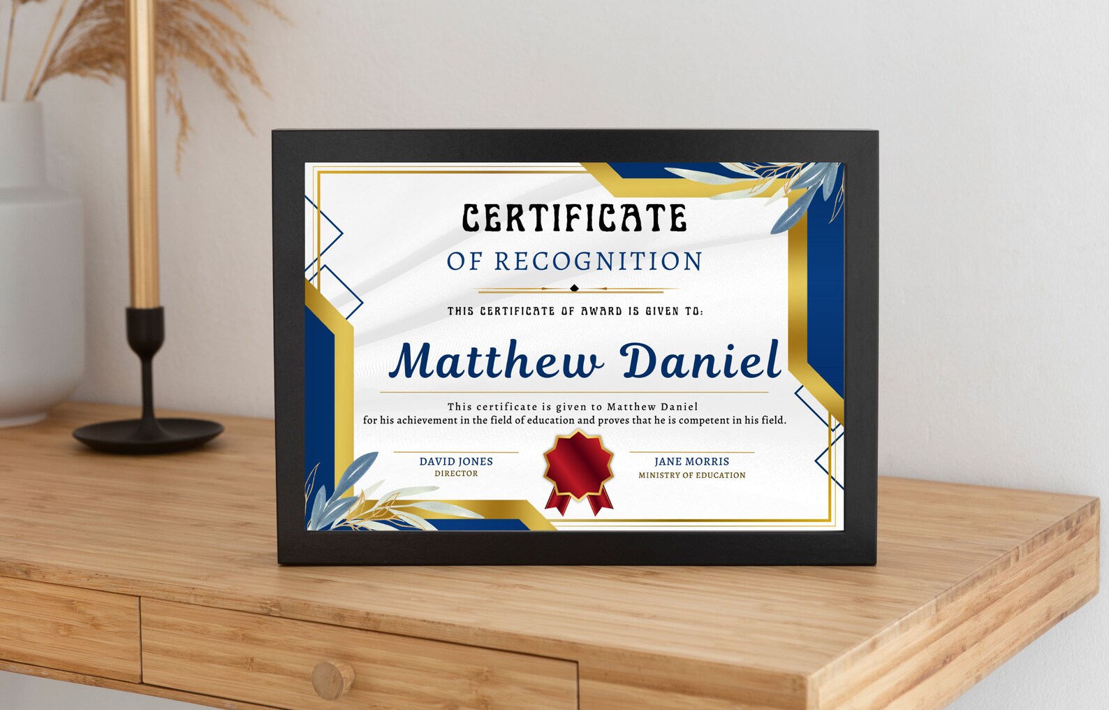 Gold Blue Modern Certificate Holder, Office Desk Decor, Diploma Display ...