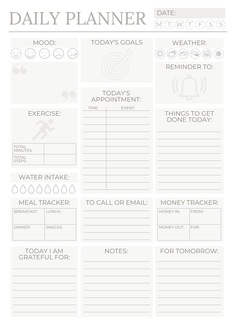 Printable Daily Planner, Daily Schedule, Digital PDF Organizer, Time ...