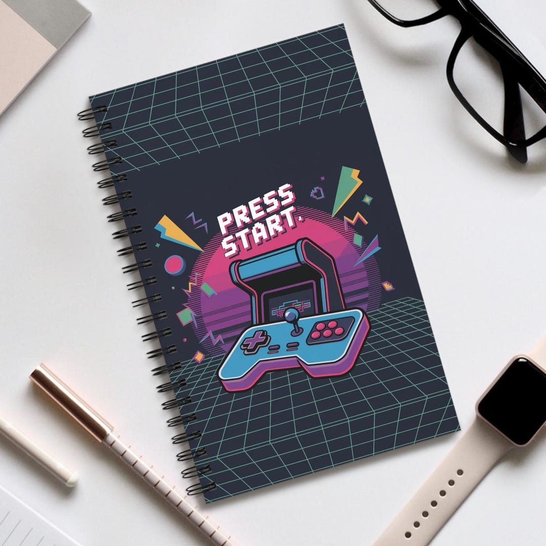 Neon Cyberpunk Spiral Journal, Press Play Notebook, Diary, Writing Pad ...