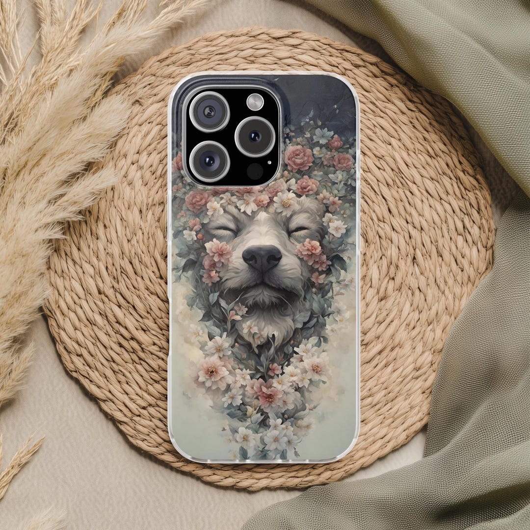 Dog With Flowers, Beautiful Dog Lover Art, Artistic Canine & Blooms ...