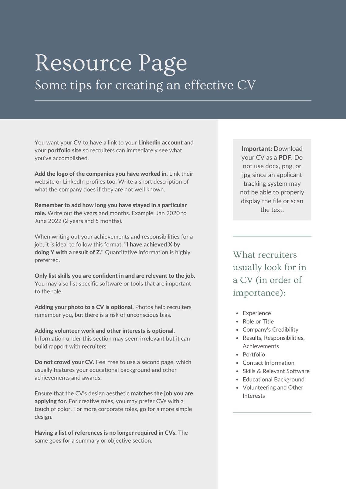 Professional & Modern CV Template for Word, Google Docs, Apple Pages ...