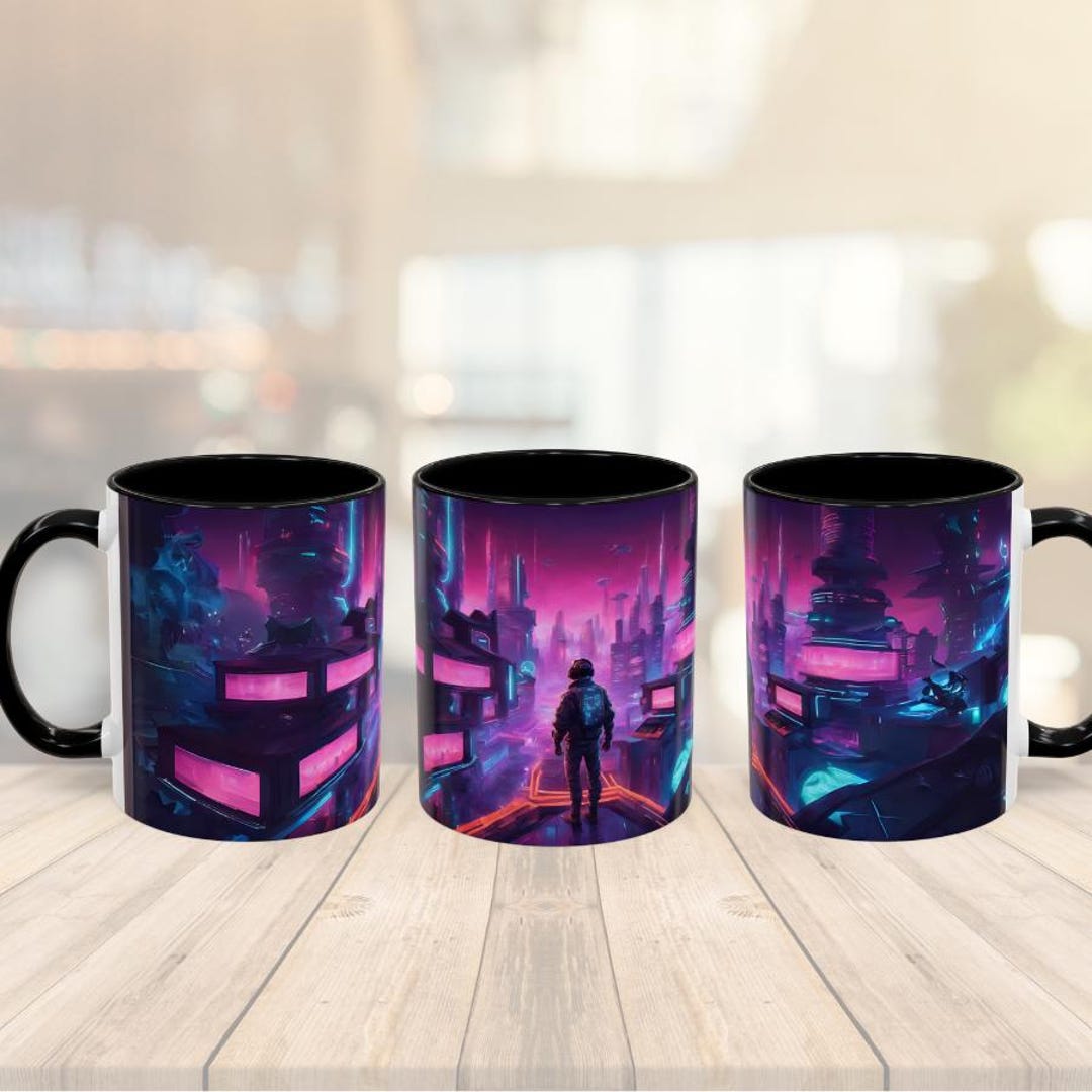 Cyberpunk Neon Cityscape Mug: Sci-fi Gamer Coffee Cup - Etsy