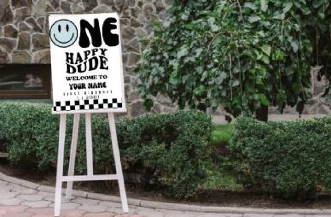 16x20 “one Happy Dude” Editable Welcome Sign | Dusty Blue Theme ...