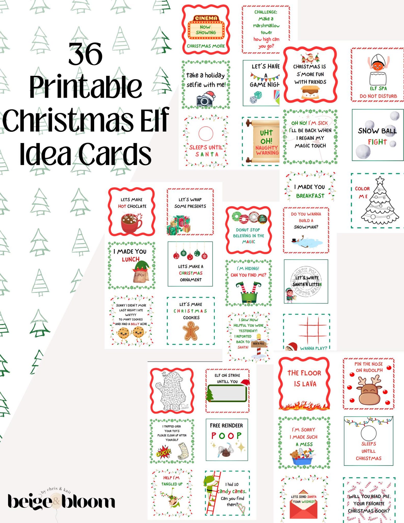 Printable 36 Christmas Elf Idea Cards | Instant Digital Download - Etsy