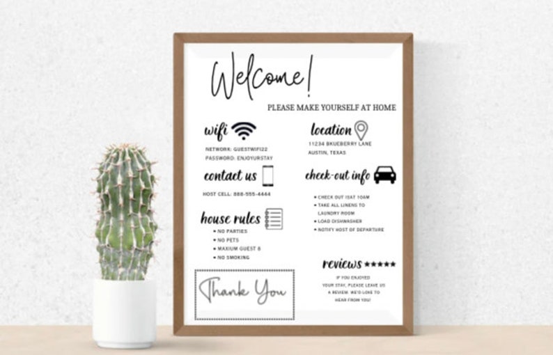 Printable Airbnb Welcome Sign | Instant Digital Download - Etsy