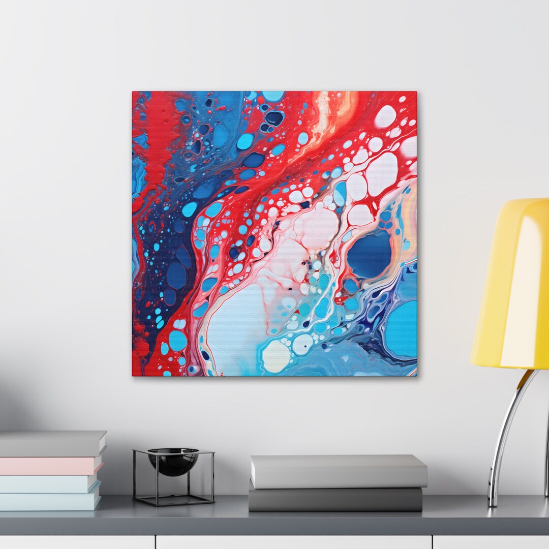 Abstract Red and Blue Pouring Paint Print Canvas Gallery Wraps - Etsy