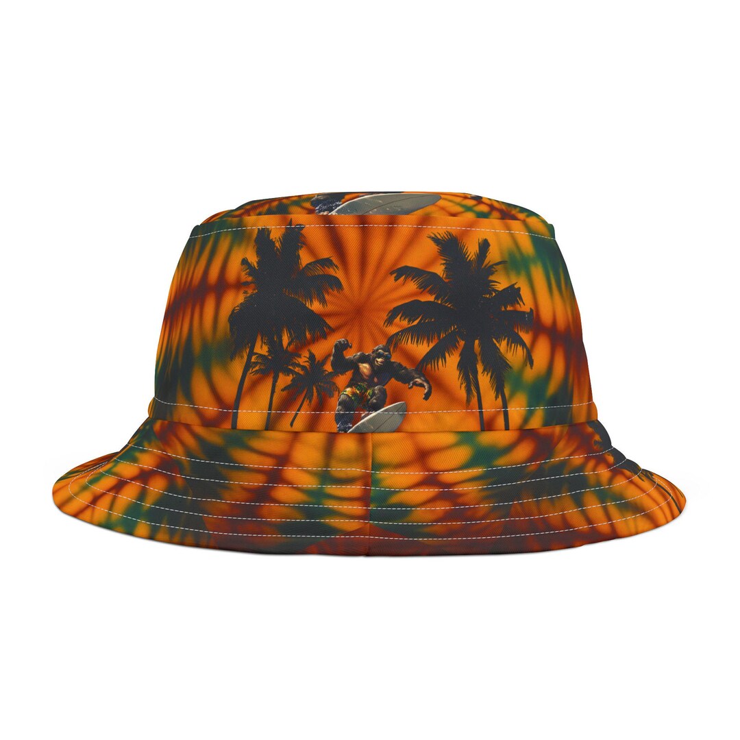 Surf Monkey and Palms Jamaican Tie Dye Bucket Hat (AOP) Jamaican Tie ...