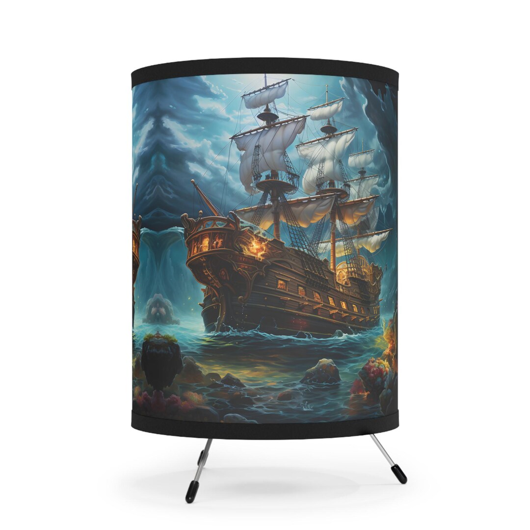 NAUTICAL Pirate Ship Tripod Lamp With High-res Printed Shade, US\CA ...
