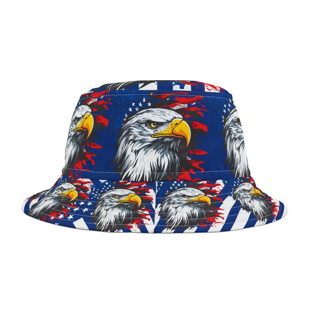 Patriotic Bucket Hat American Eagle and Flag All-over Print Bucket Hat ...