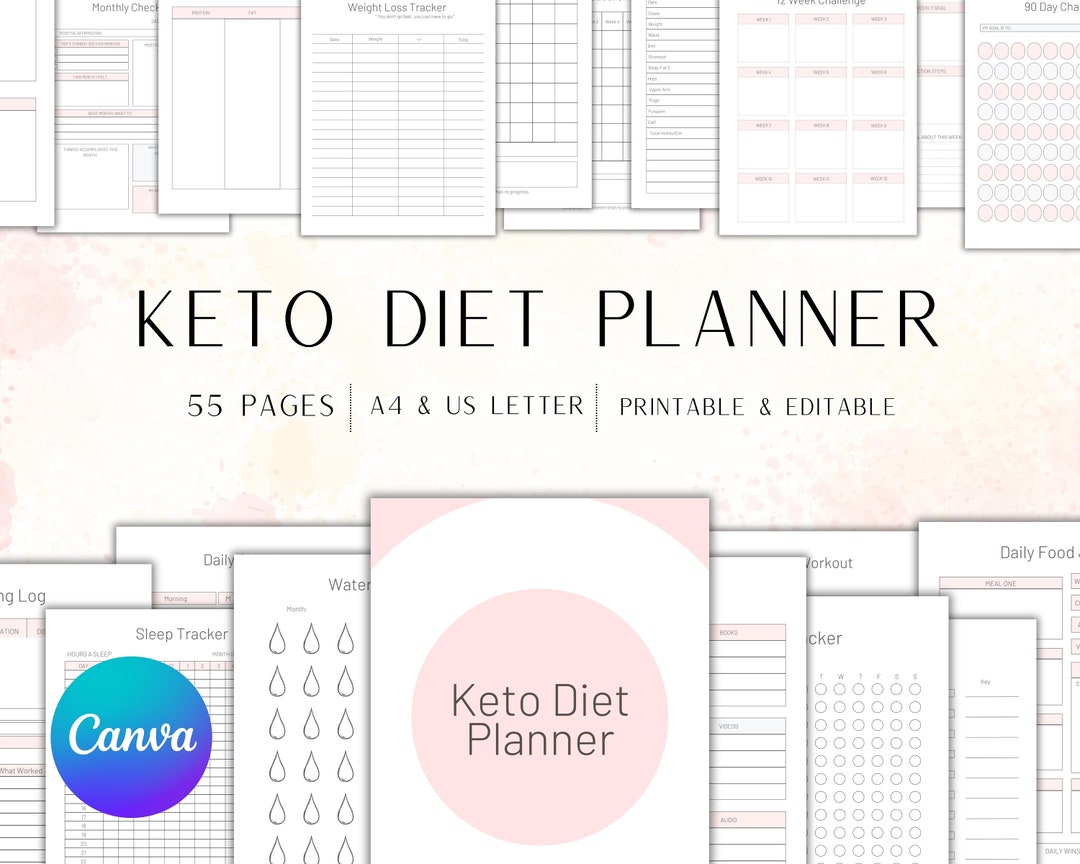 EDITABLE Keto Diet Planner CANVA Healthy Food Journal Fitness Journal ...