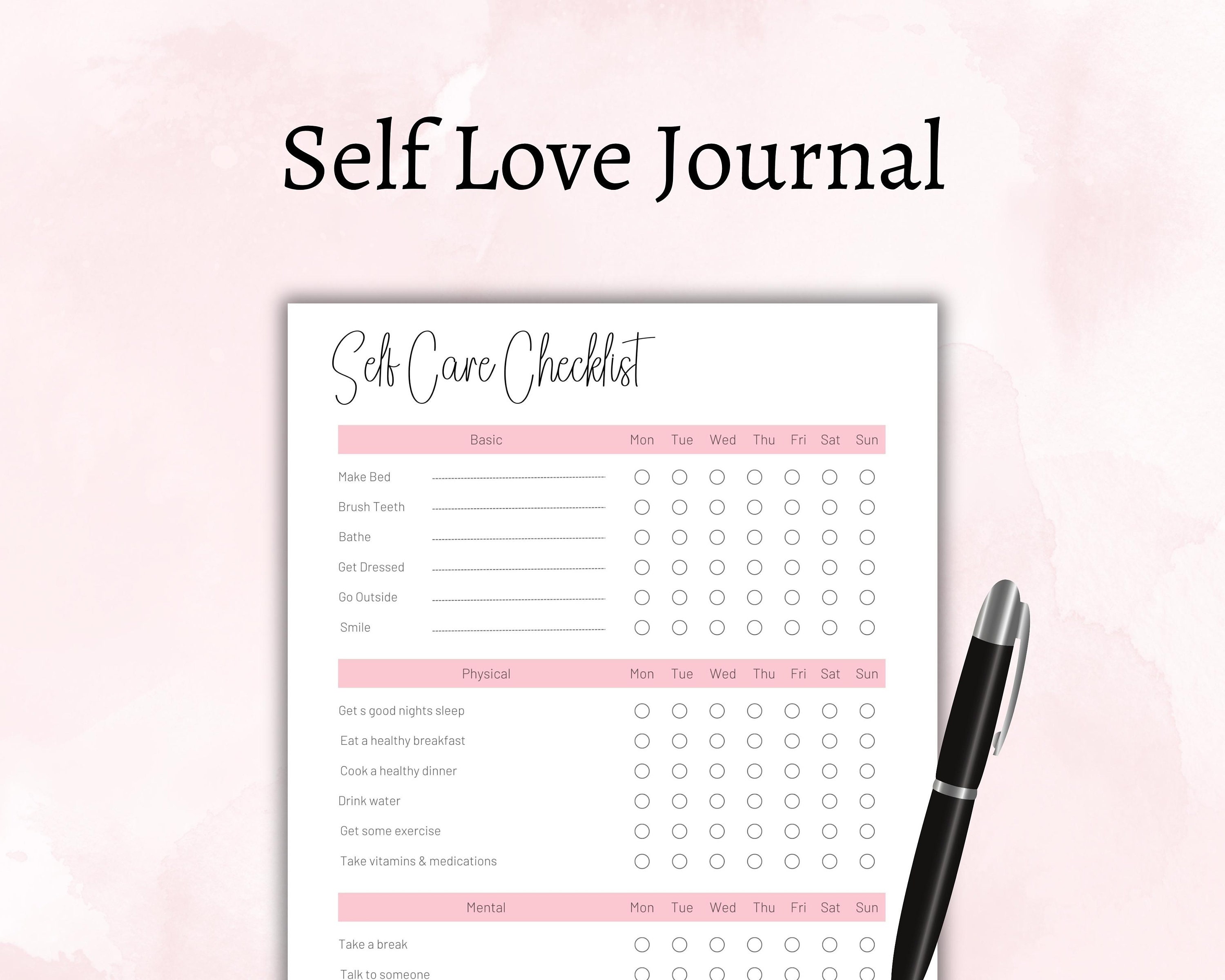 Self Love Journal Workbook Planner Self Love Worksheets Mental Health ...