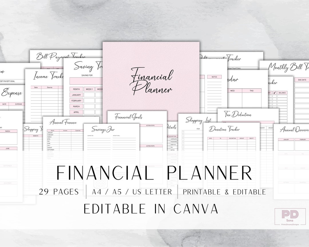 EDITABLE Financial Planner Templates Workbook Journal Income Tracker ...