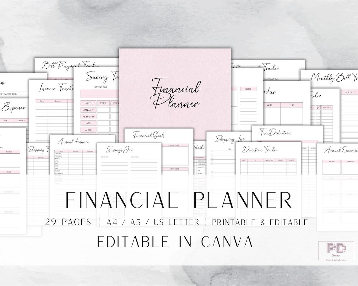 EDITABLE Financial Planner Templates Workbook Journal Income Tracker ...