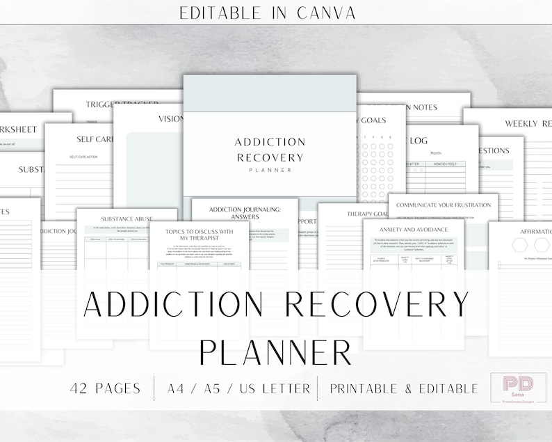 EDITABLE Addiction Recovery Planner Journal Templates Addiction ...
