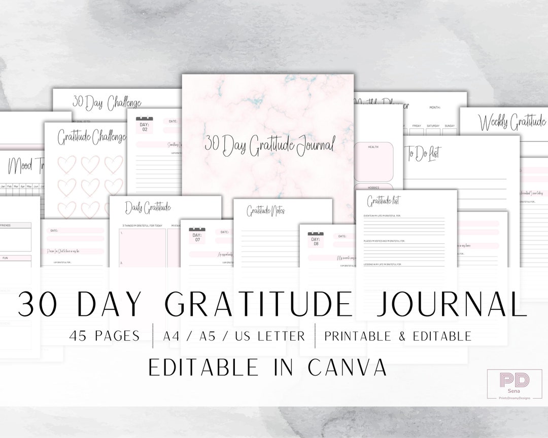 EDITABLE 30 Day Gratitude Journal Templates Self Esteem Self Love ...