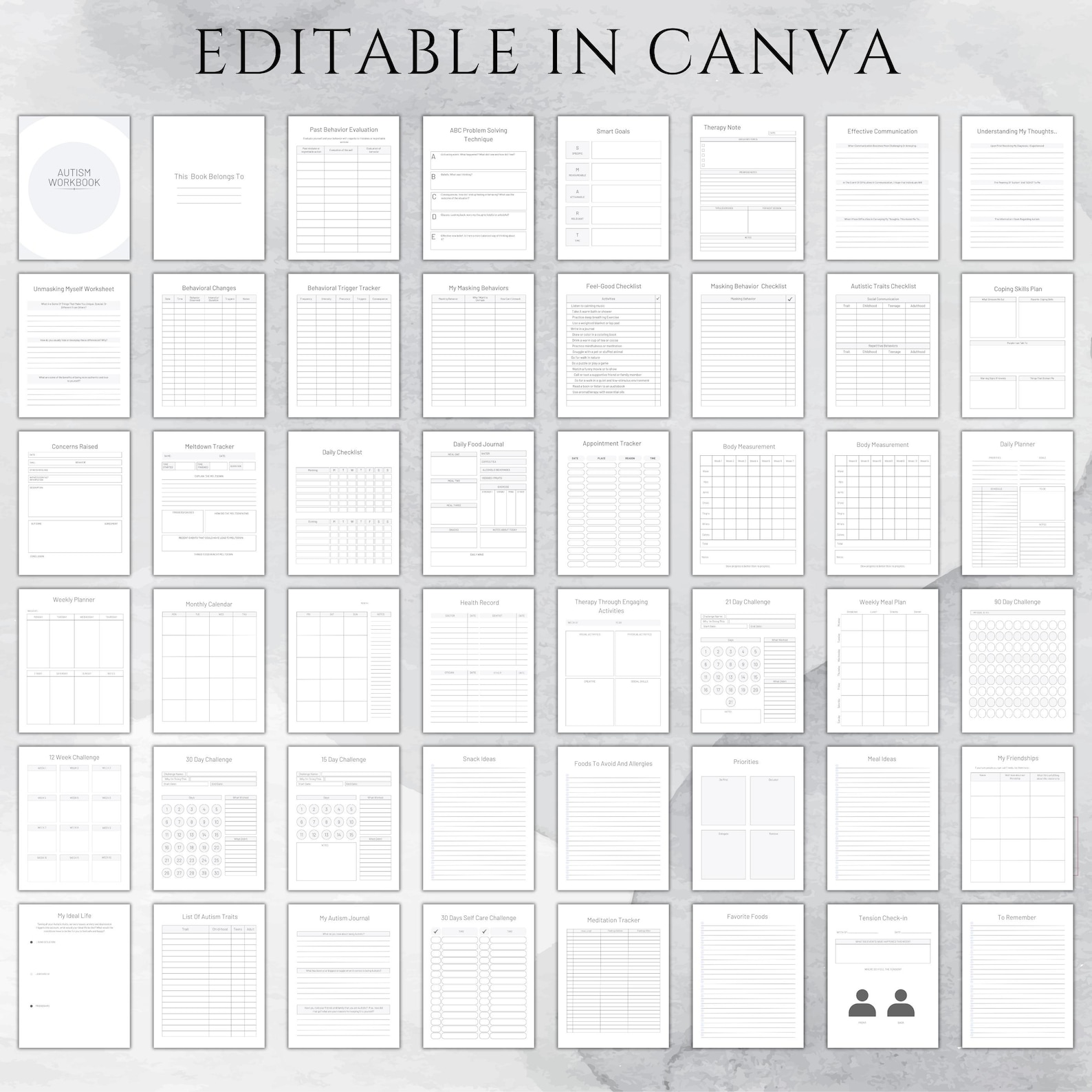 EDITABLE Autism Workbook Canva Autistic Planner Journal for Adults and ...