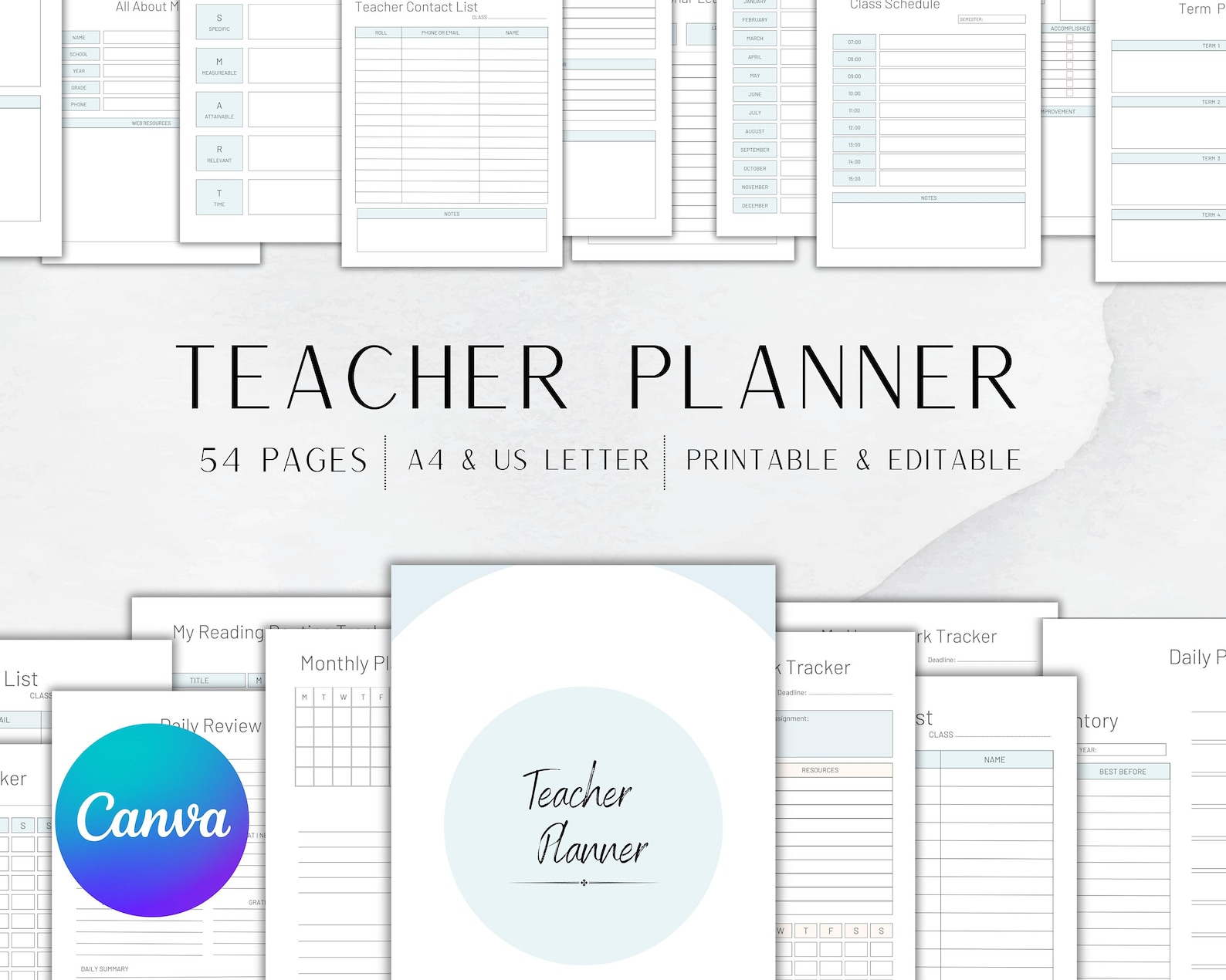 EDITABLE Canva Teacher Planner PDF Lesson Planner Class Schedule ...