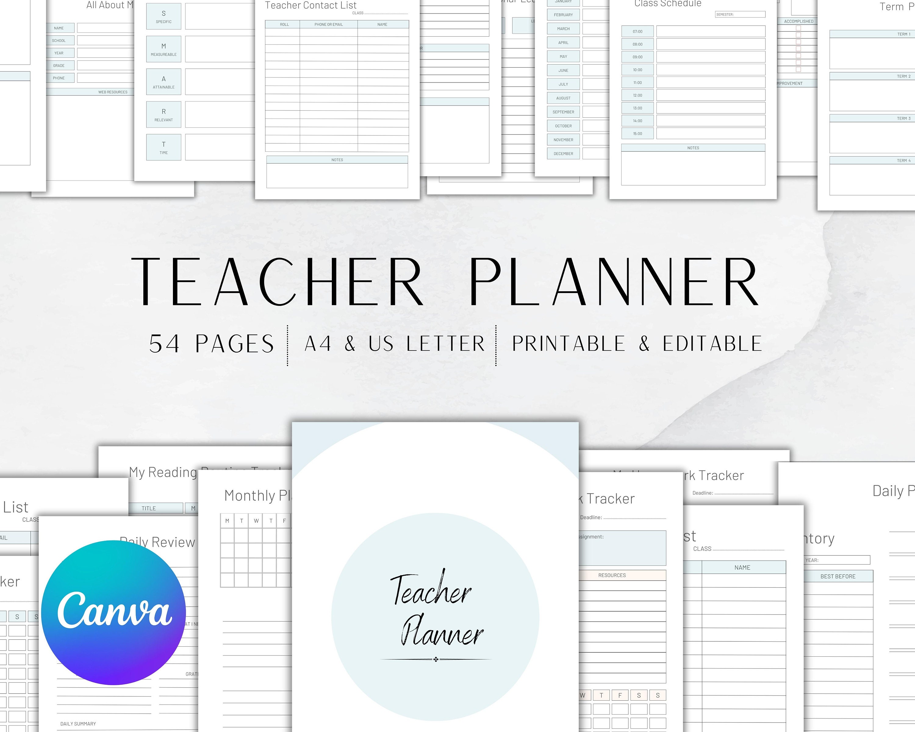 EDITABLE Canva Teacher Planner PDF Lesson Planner Class Schedule ...