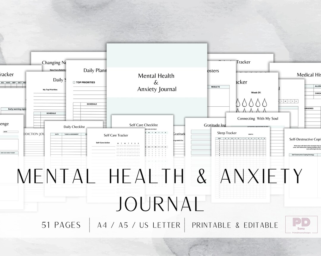 EDITABLE Mental Health & Anxiety Planner Journal Templates Printable ...